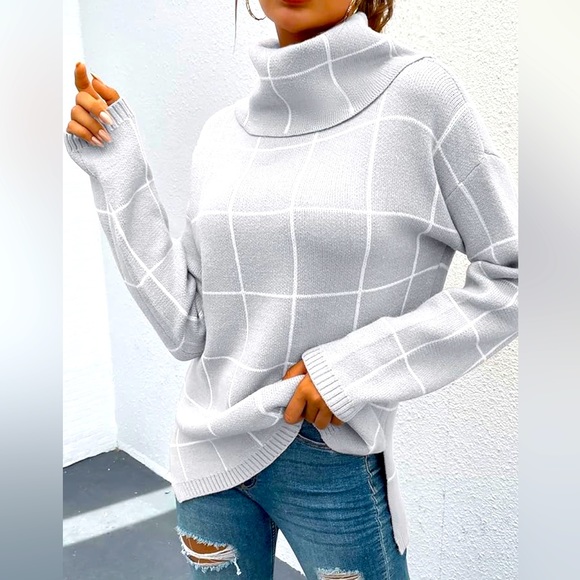 DAVI & DANI | Sweaters | Davi Dani Grid Pattern Mock Neck Sweater ...